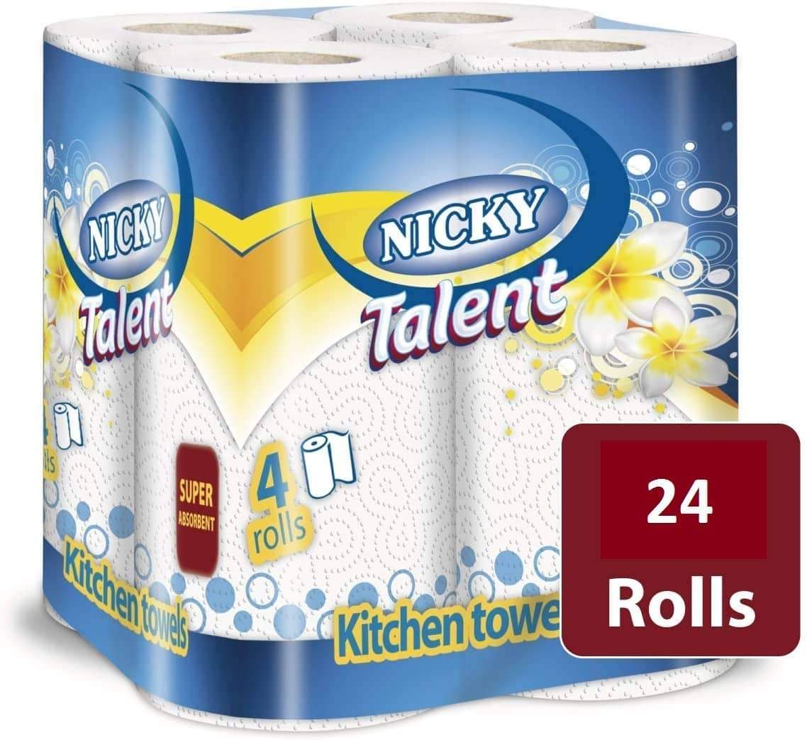 Nicky Talent 2 Ply Kitchen Roll (4 Rolls x 6 Packs) | TheWholesaleHub ...